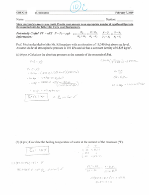 CSM Mines CBEN 210 Thermodynamics Practice Quiz February 2019 - CBEN210 ...