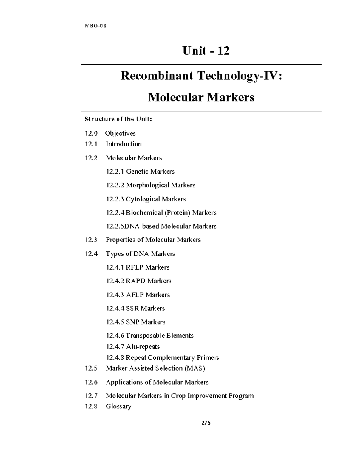 Molecular mrkers - Unit - 12 Recombinant Technology-IV: Molecular ...