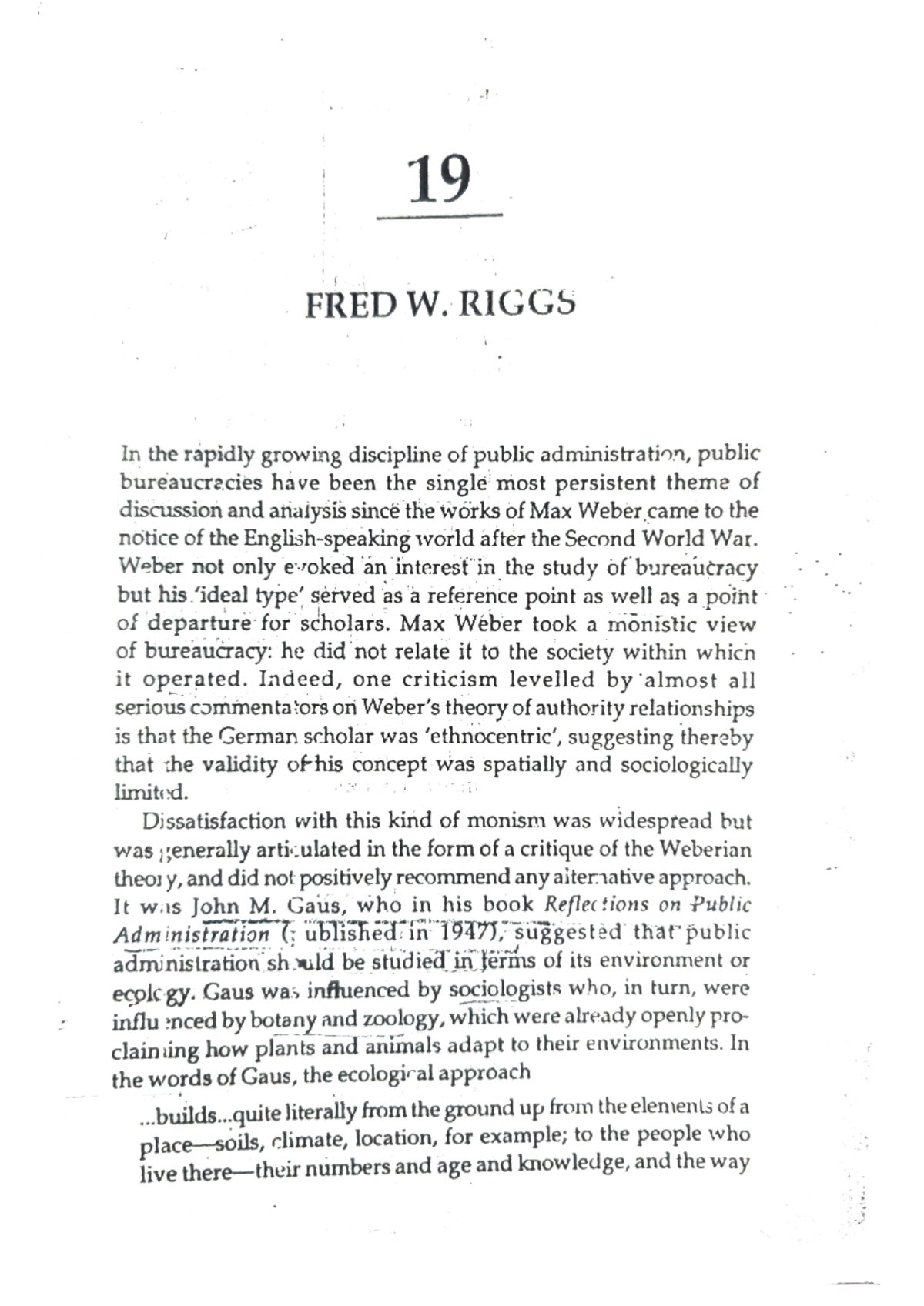 Fred - ecological model by fred riggs - BA Honours Political Science ...