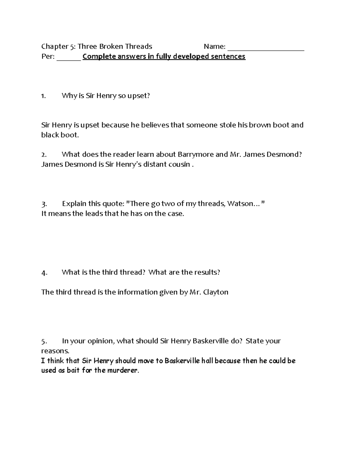 Chapter 5 questions 1 - Chapter 5: Three Broken Threads Name ...