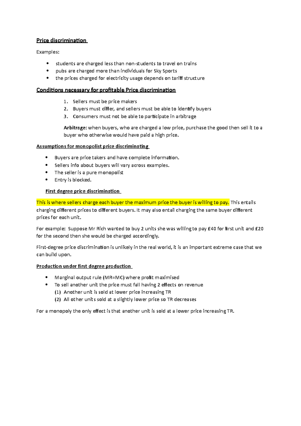 Micro L16 - Lecture notes from Dr Luke Garrod. - Price discrimination ...