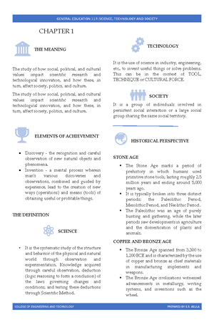GE117 Lectures - Chapter - CHAPTER 1 SCIENCE, TECHNOLOGY & SOCIETY THE ...