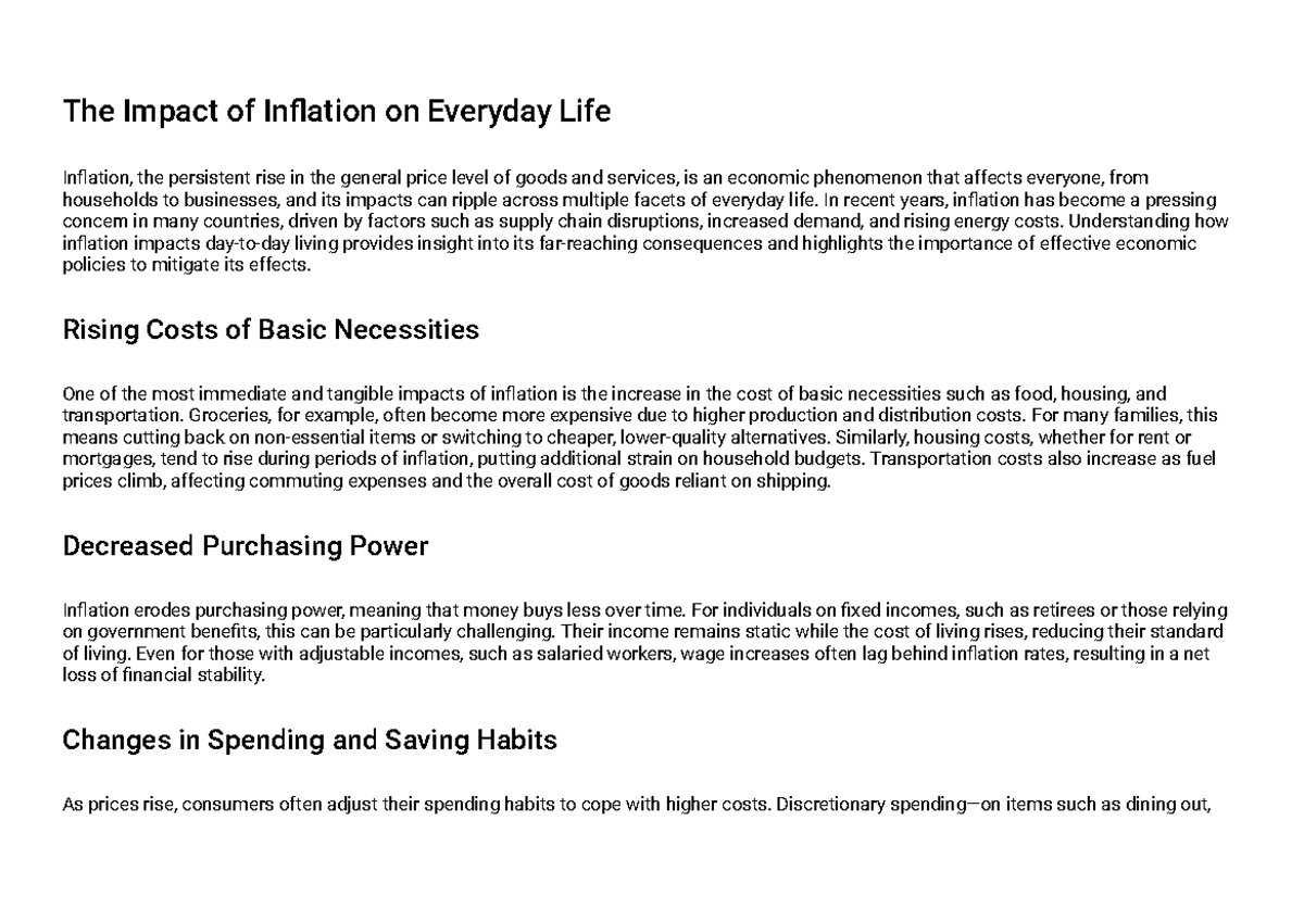 notes about topics - The Impact of Inflation on Everyday Life Inflation ...