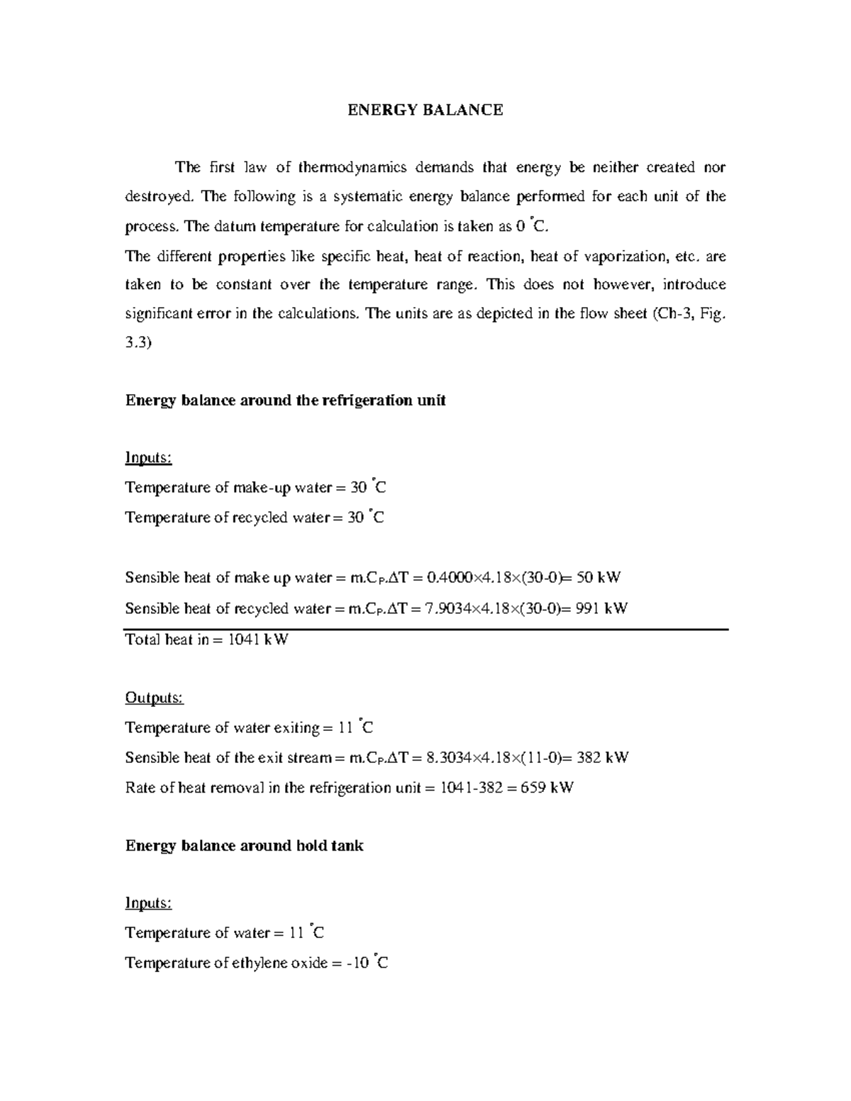 Ethyleneglycol Energy-2520Balance - ENERGY BALANCE The first law of ...