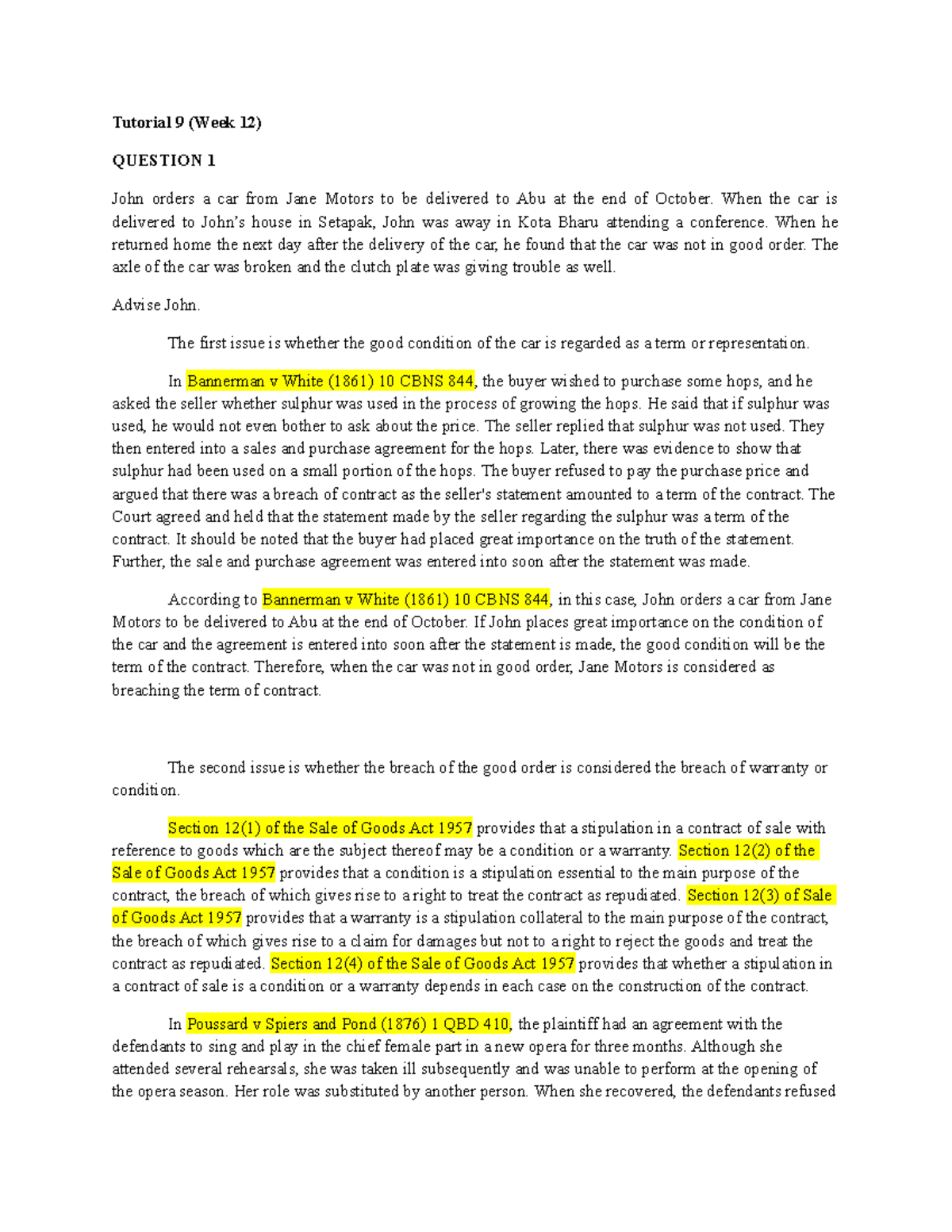 Tutorial 9 (Week 12) - Hi, hope my answer will be useful for you. You ...