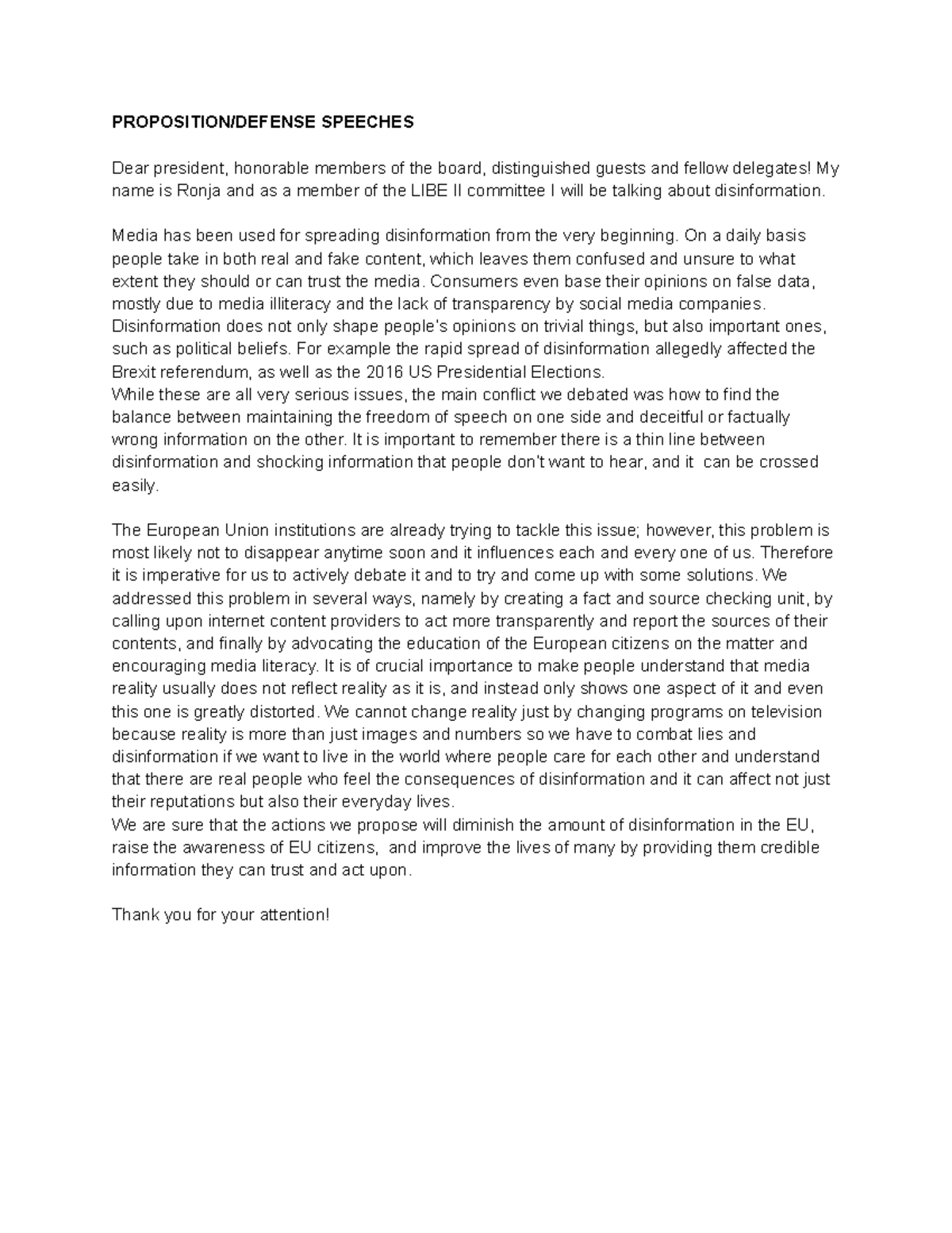 Speech%20examples - uytu - PROPOSITION/DEFENSE SPEECHES Dear president ...