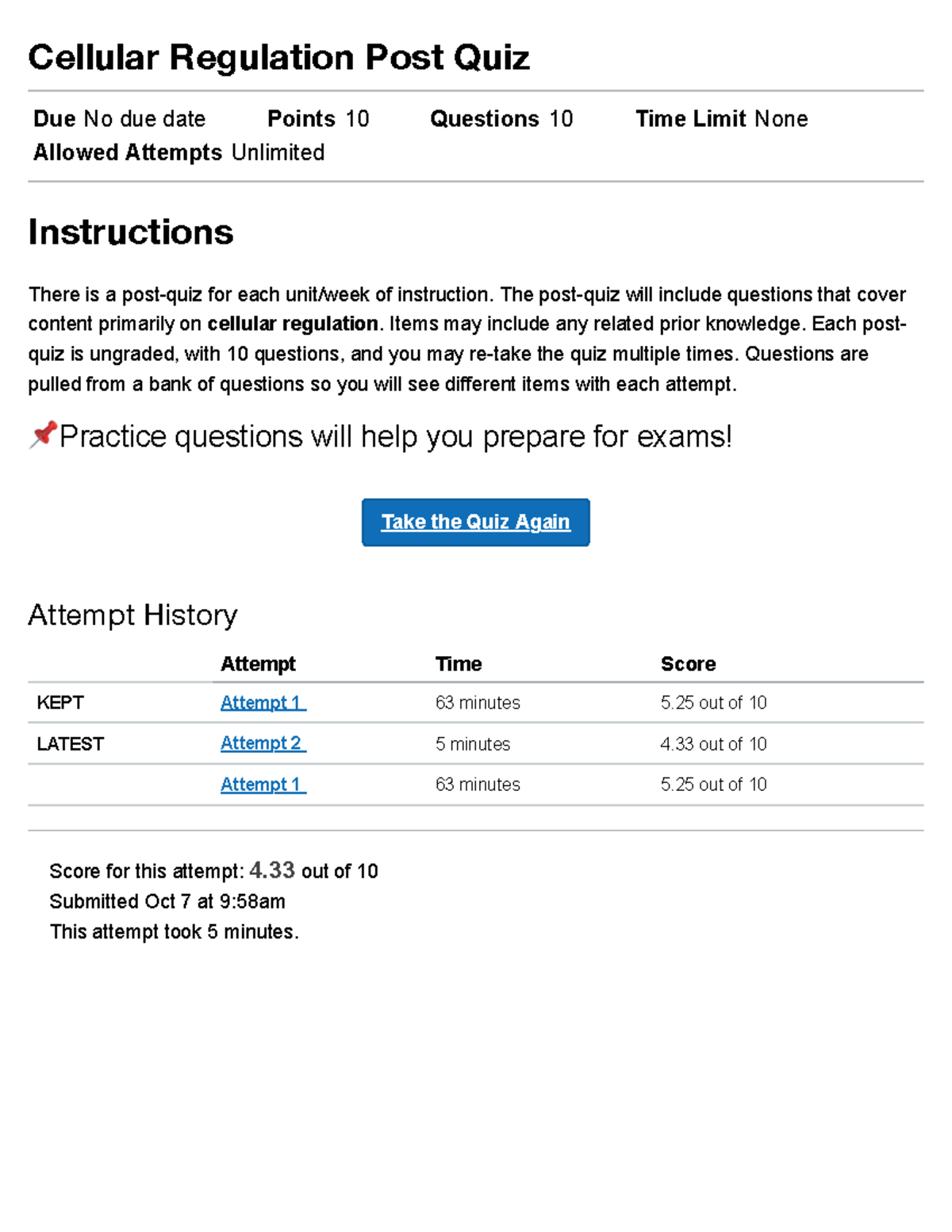 Patho EXAM 1 QUIZ 2 - Bbbb - Cellular Regulation Post Quiz Due No due ...