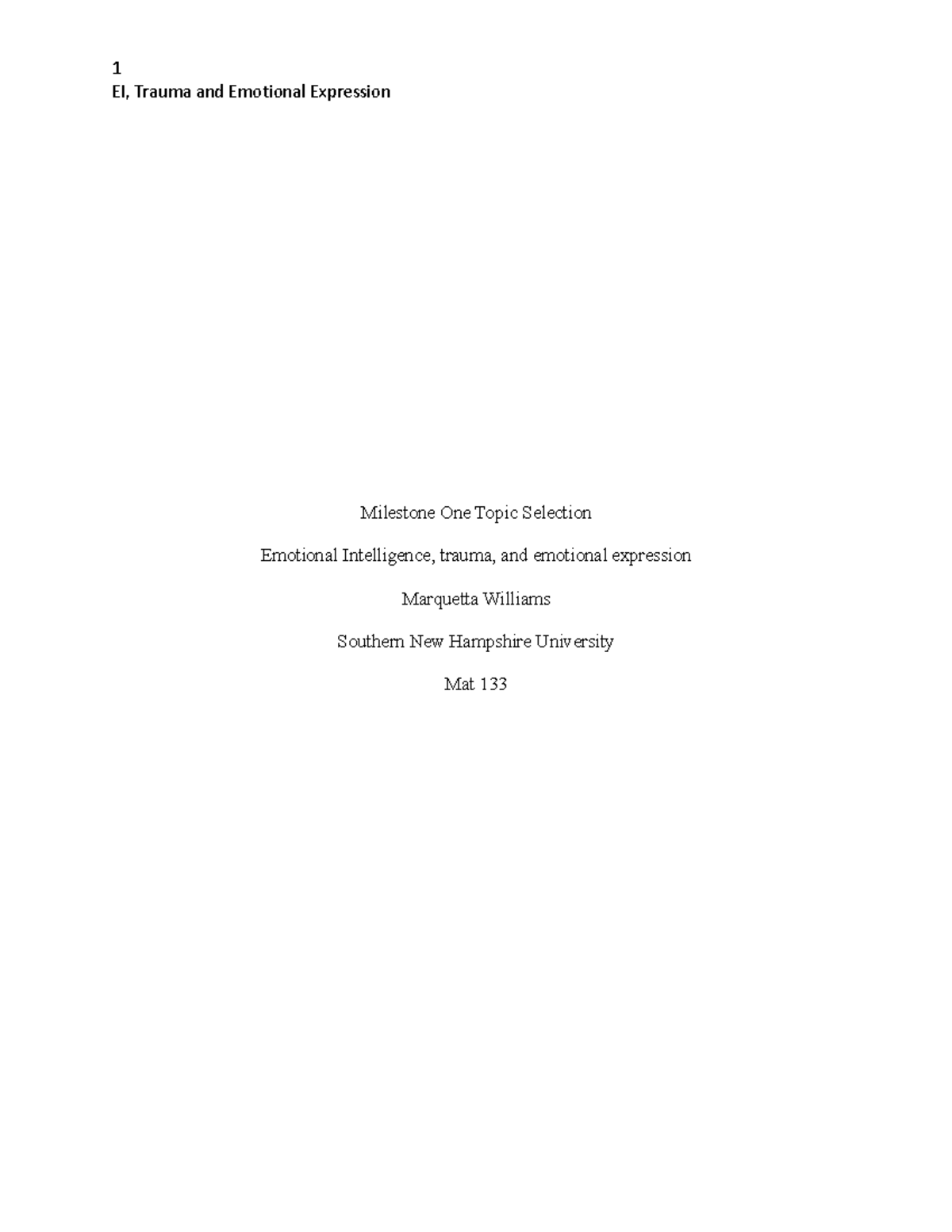 Mat 133 Milestone one - MAT-133 - SNHU - Studocu