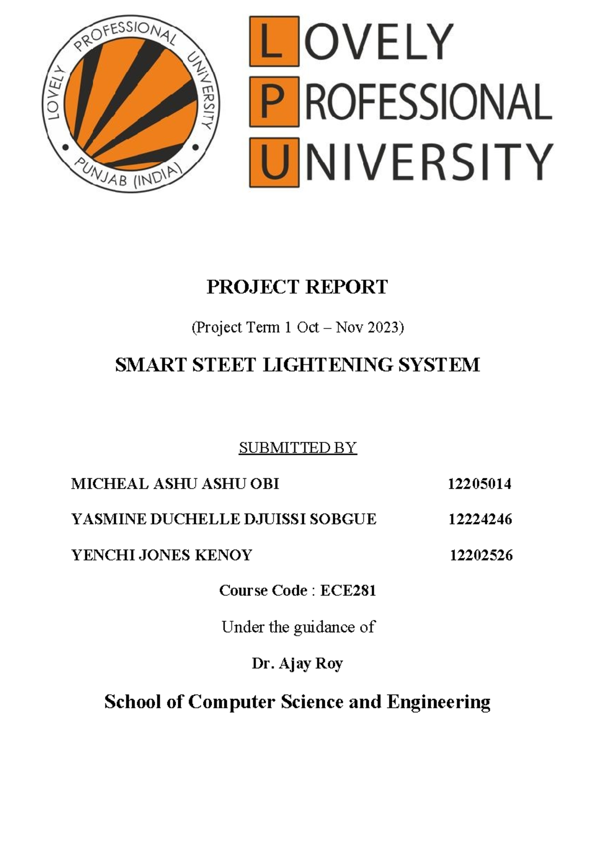 ECE Project - smart street Lightning system - PROJECT REPORT (Project ...