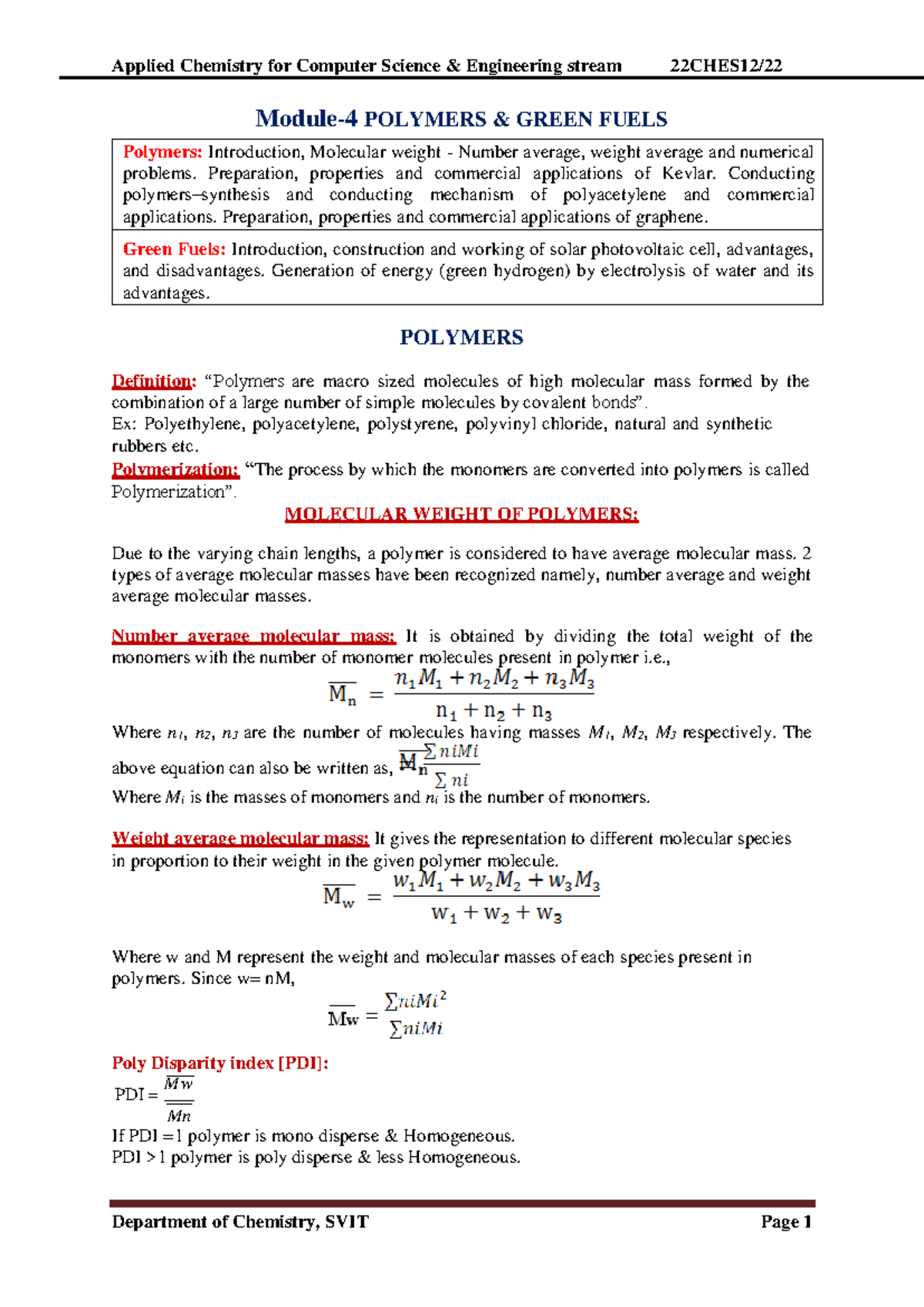 Module 4 Polymers & Green Fuels - Module- 4 POLYMERS & GREEN FUELS POLYMERS Definition: - Studocu