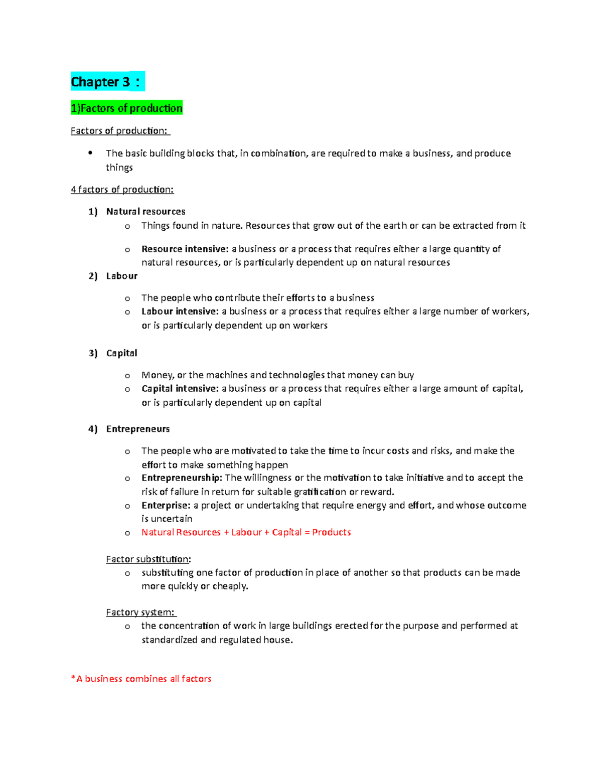 Chapter 3 - Week 3 - Chapter 3： 1)Factors of production Factors of ...