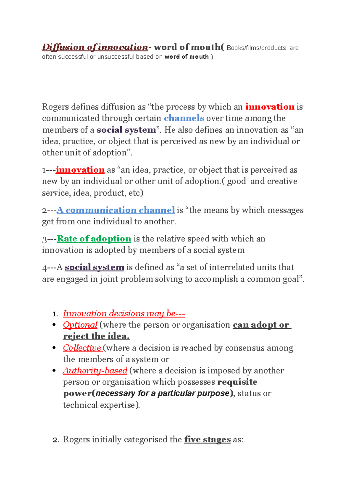 Spatial diffusion theory - Diffusion of innovation- word of mouth ...
