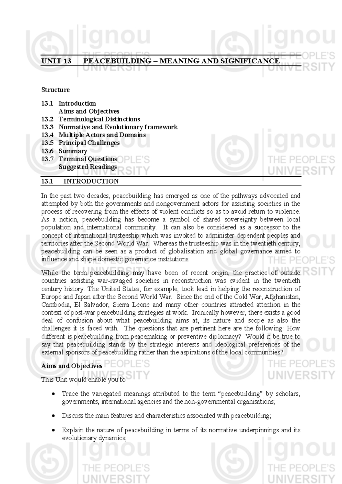 Peace building - lecture notes - UNIT 13 PEACEBUILDING – MEANING AND ...
