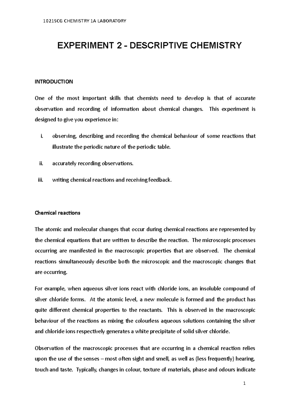 Experiment 2 Assignment Laboratory Answers, Redox equations ...
