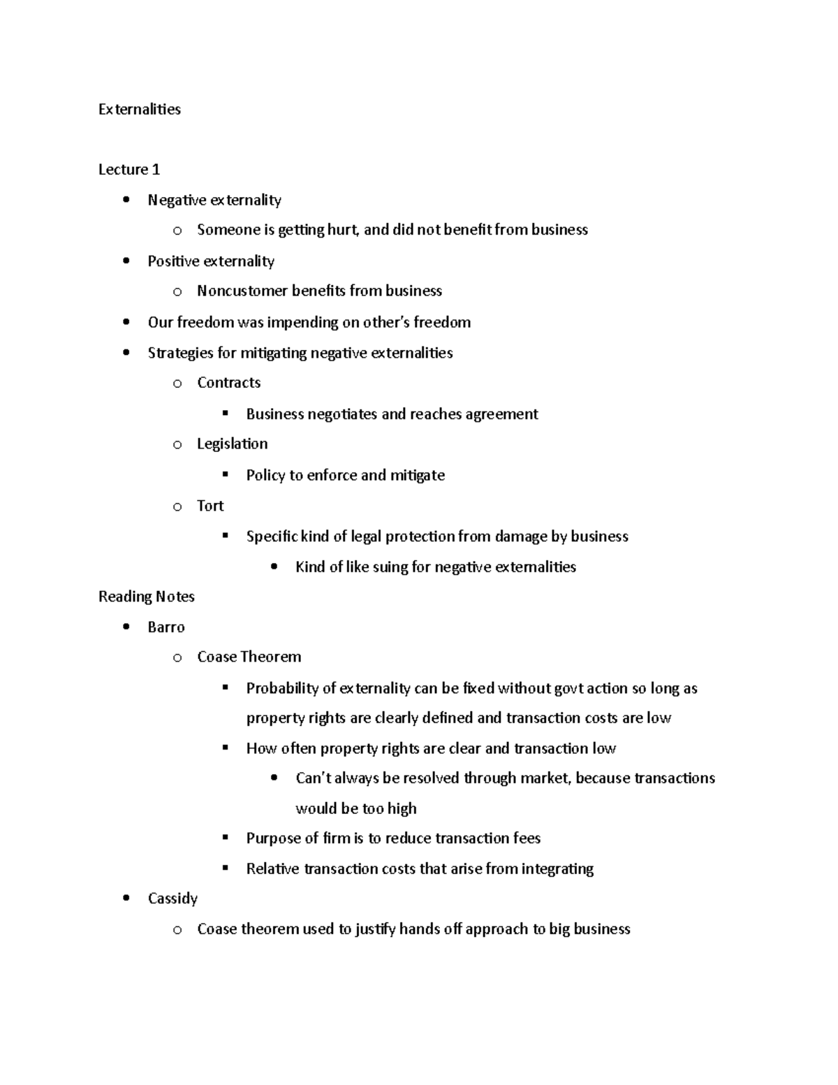 Externalities - Lecture notes 1-4 - Externalities Lecture 1 Negative ...