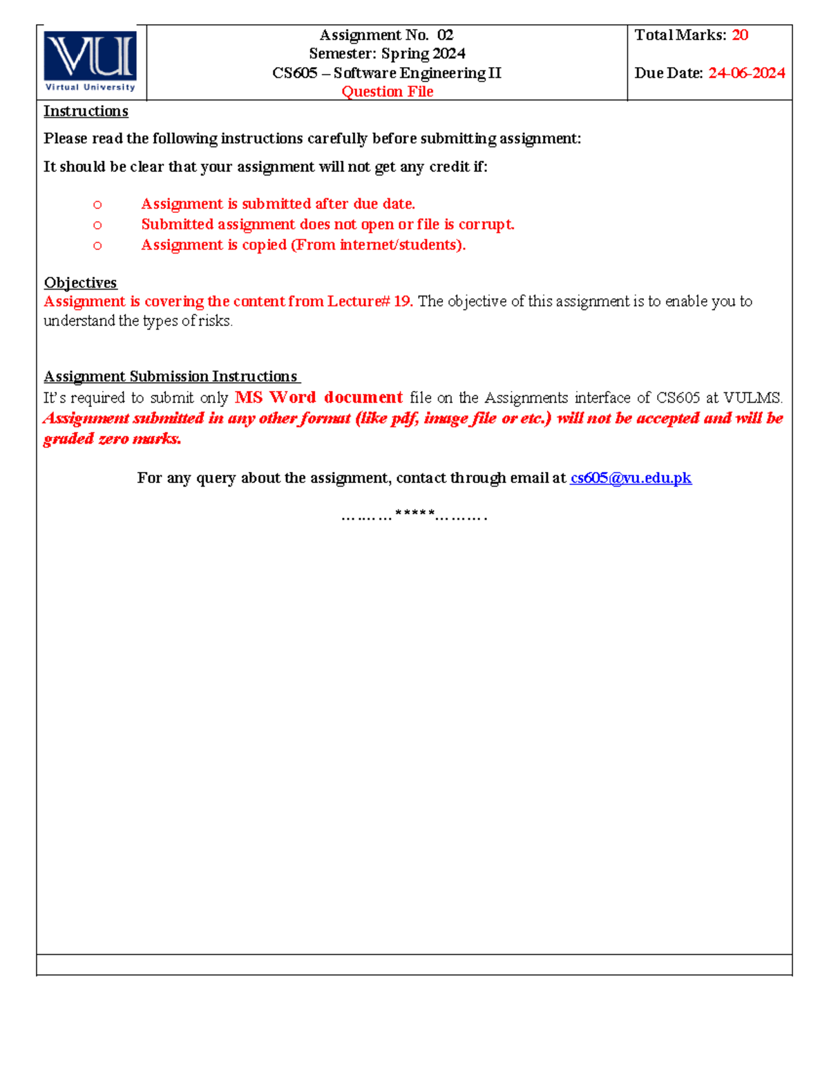 Spring 2024 CS605 2 - computer operator - Assignment No. 02 Semester ...