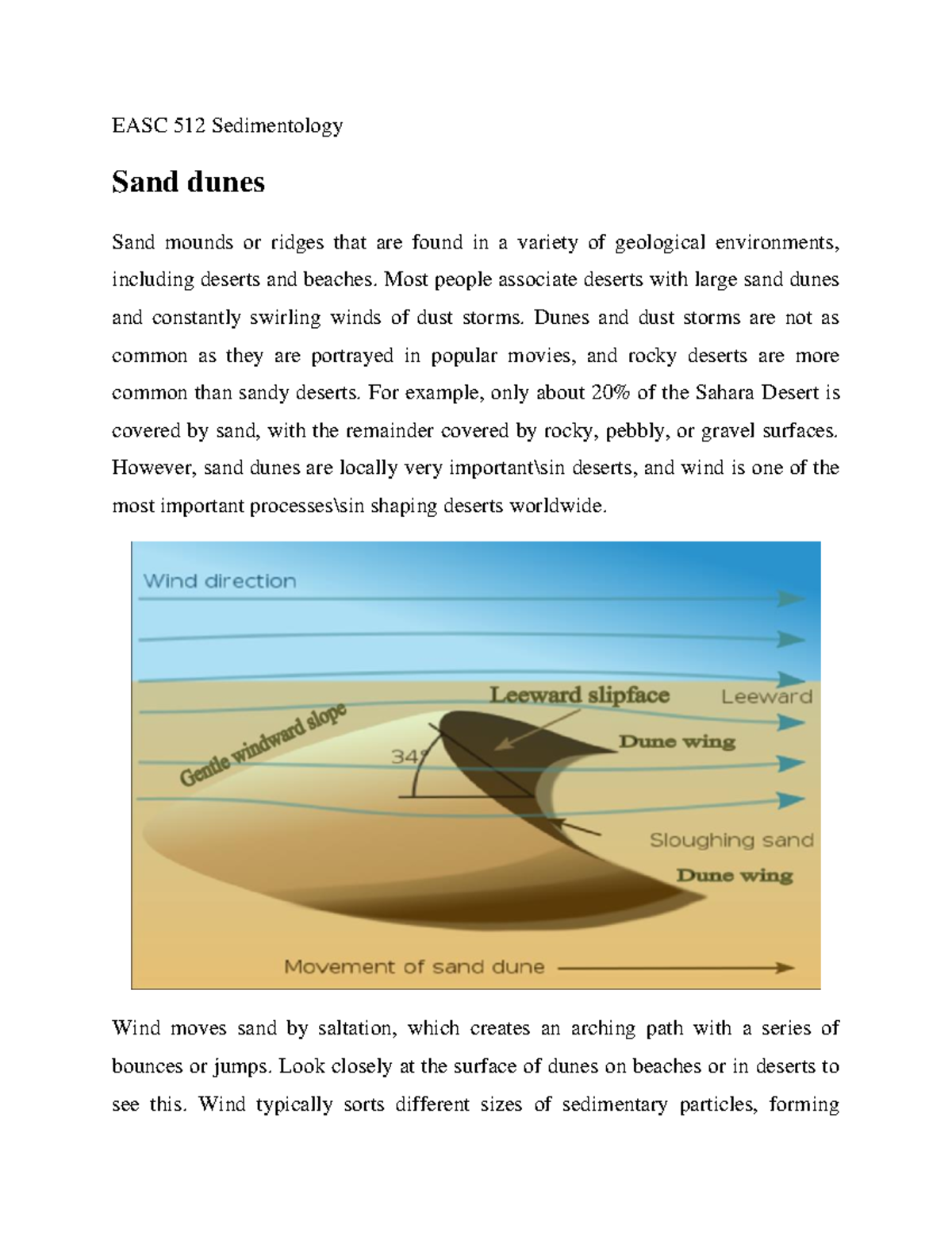 Sand dunes - EASC 512 Sedimentology Sand dunes Sand mounds or ridges ...
