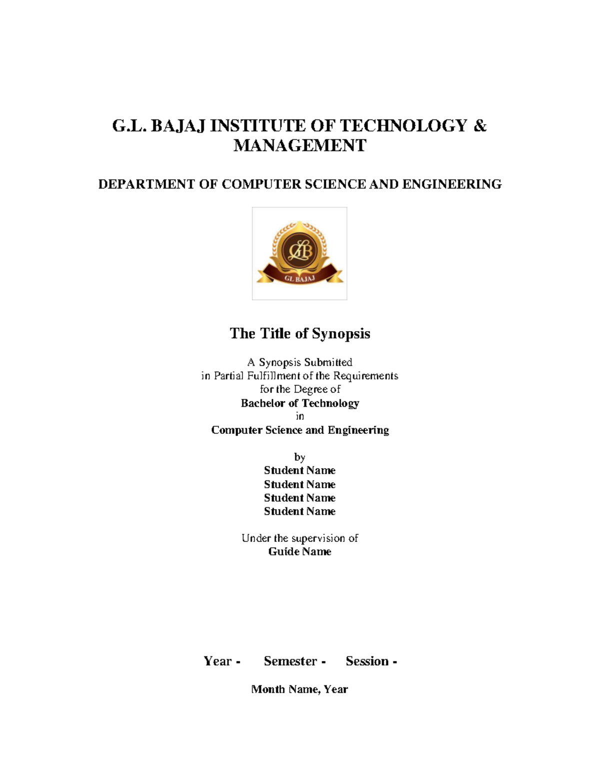 Mini Project Synopsis Format 2020-2021 - G. BAJAJ INSTITUTE OF ...