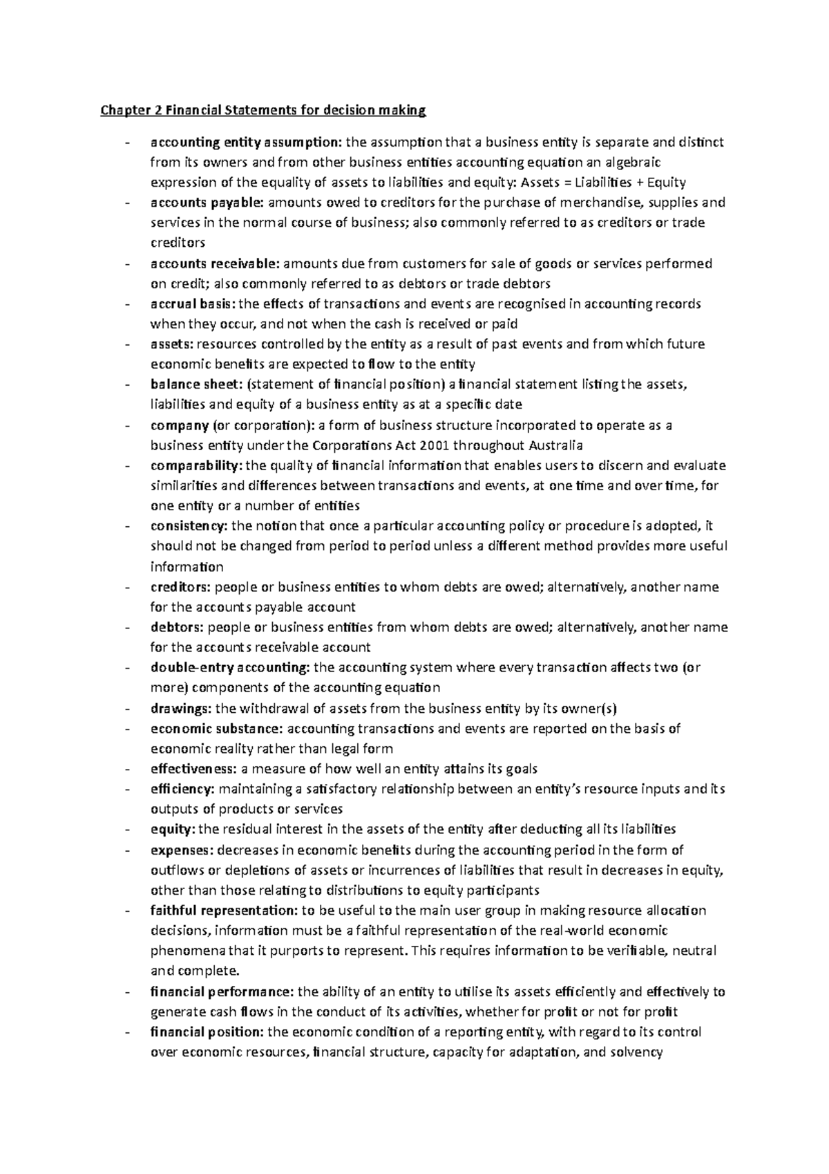 Mid key 2 - Key definitions - Chapter 2 Financial Statements for ...