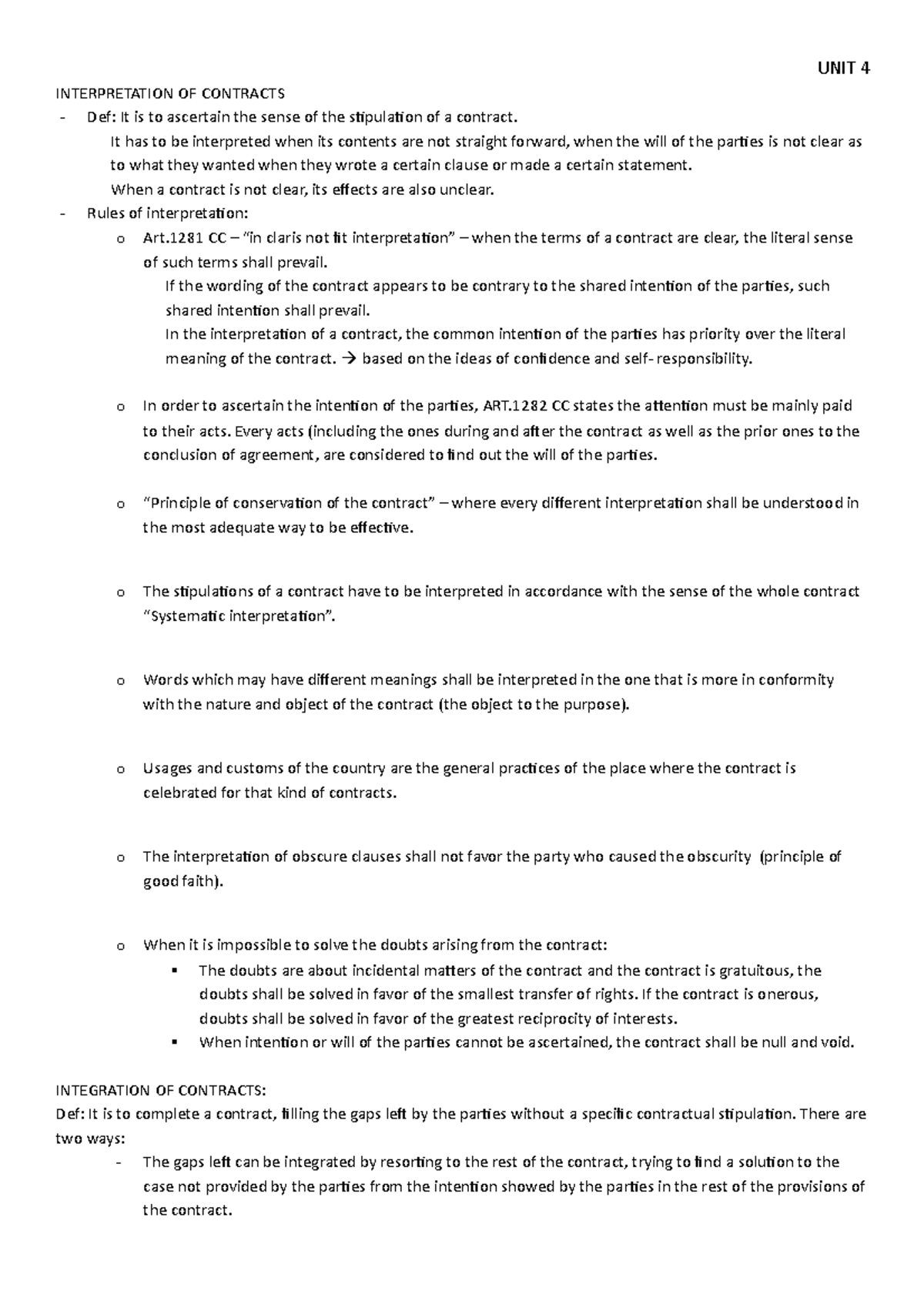 Interpretation of Contracts- Apuntes 1 - UNIT 4 INTERPRETATION OF ...