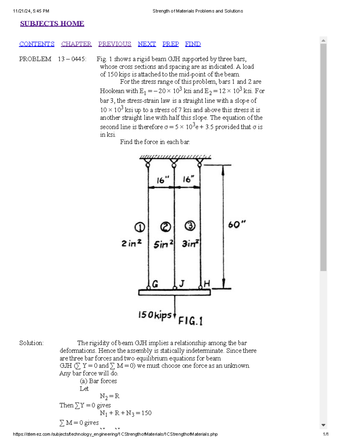 B5 - structural - SUBJECTS HOME CONTENTS CHAPTER PREVIOUS NEXT PREP FIND PROBLEM 13 – 0445: Fig ...