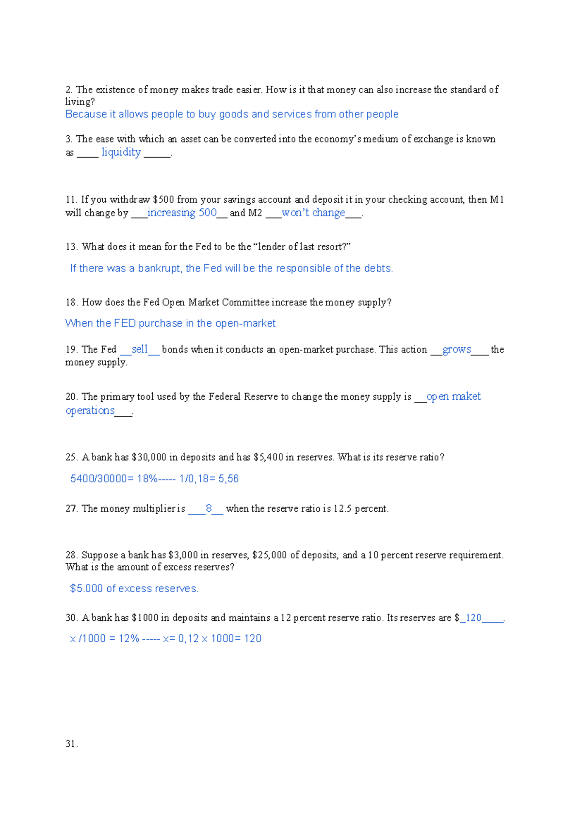 Unit 3. The money market (Exercises in Class) - The existence of money ...