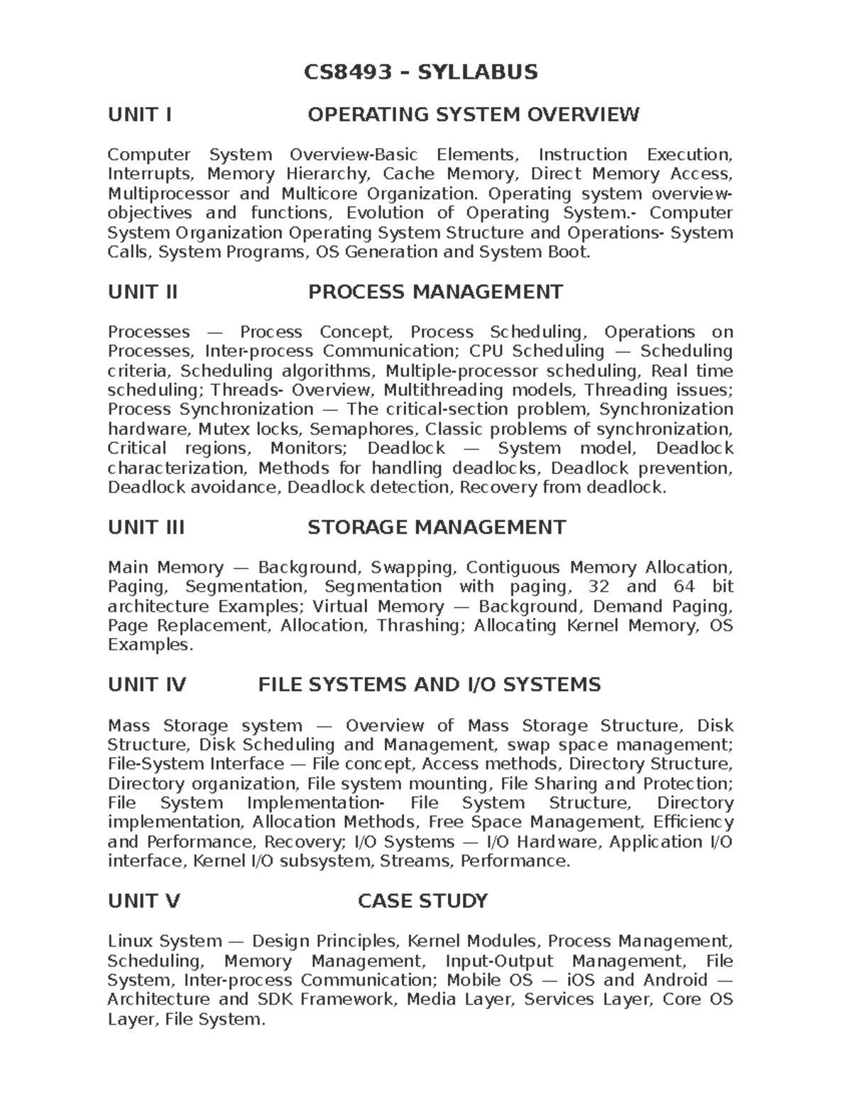 OS Important Questions - CS8493 – SYLLABUS UNIT I OPERATING SYSTEM OVERVIEW Computer System ...