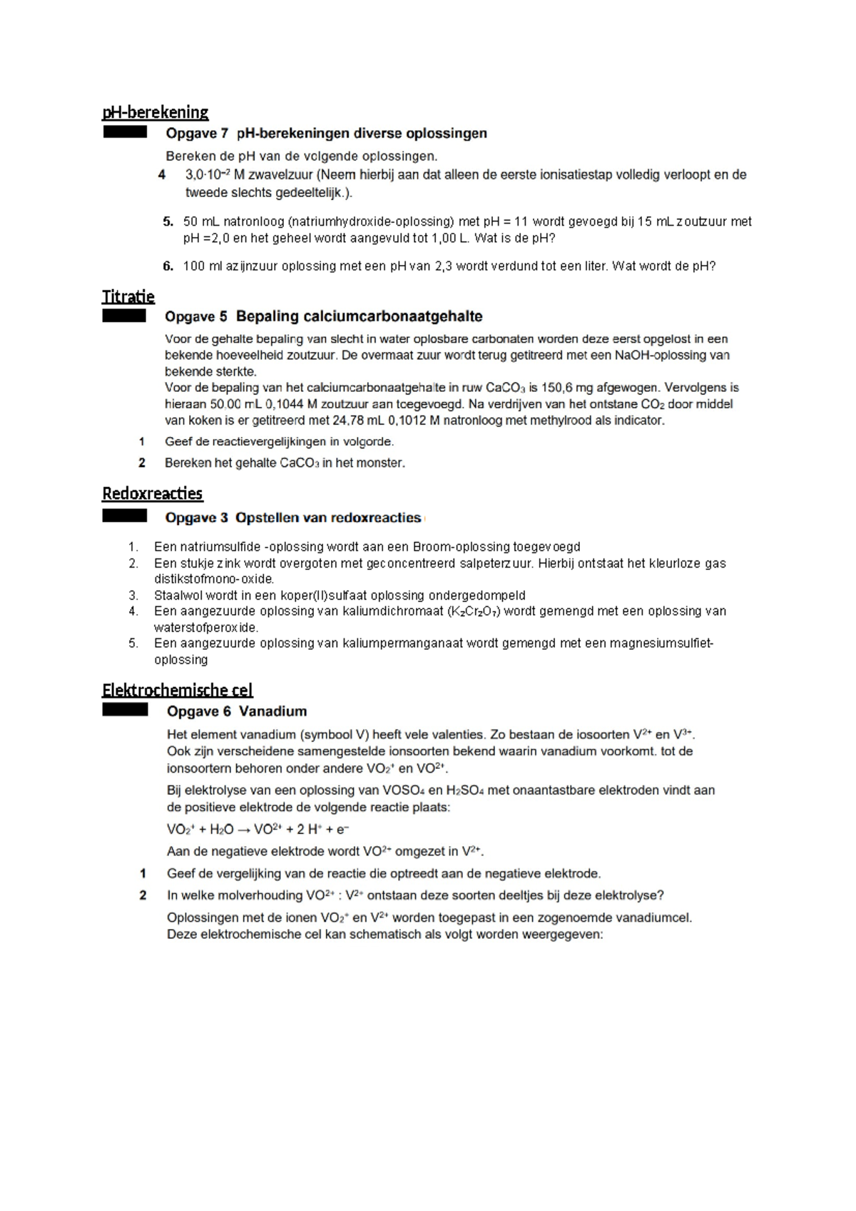 SE1 Oefentoets na - pH-berekening 5. 50 mL natronloog (natriumhydroxide ...