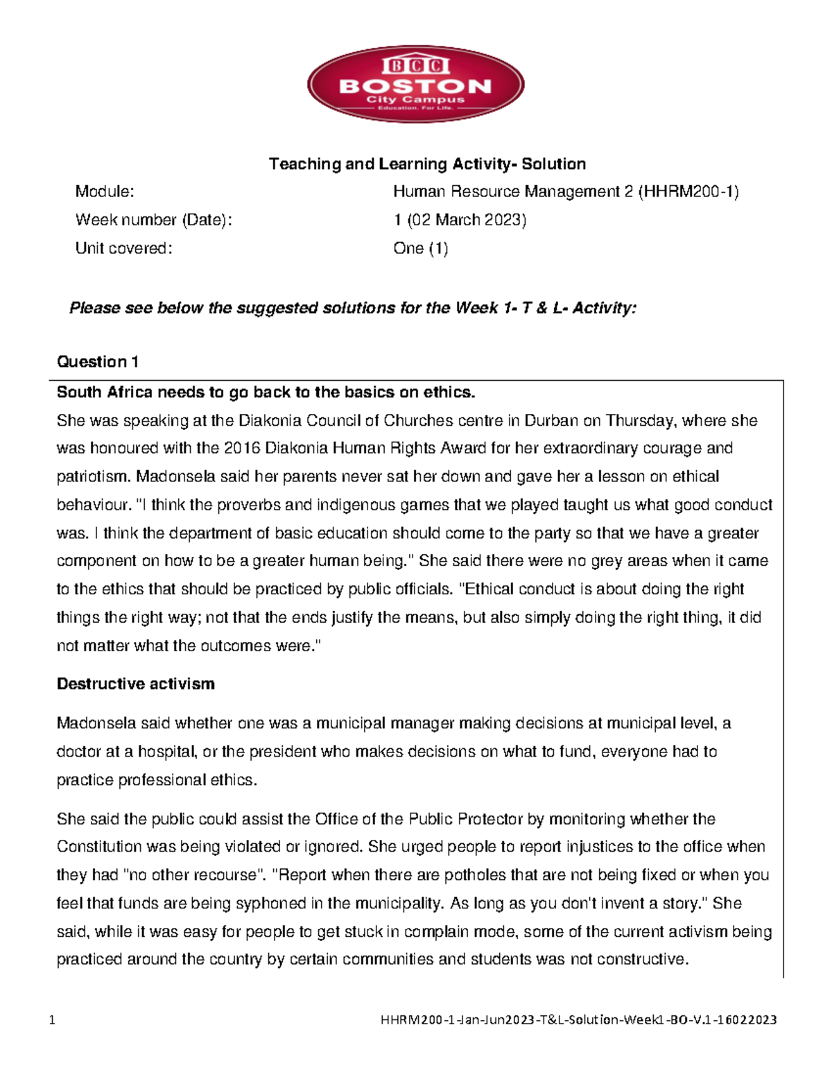 HHRM200 1 Jan Jun2023 FA1 BO V - Module: Human Resource Management 2 ...