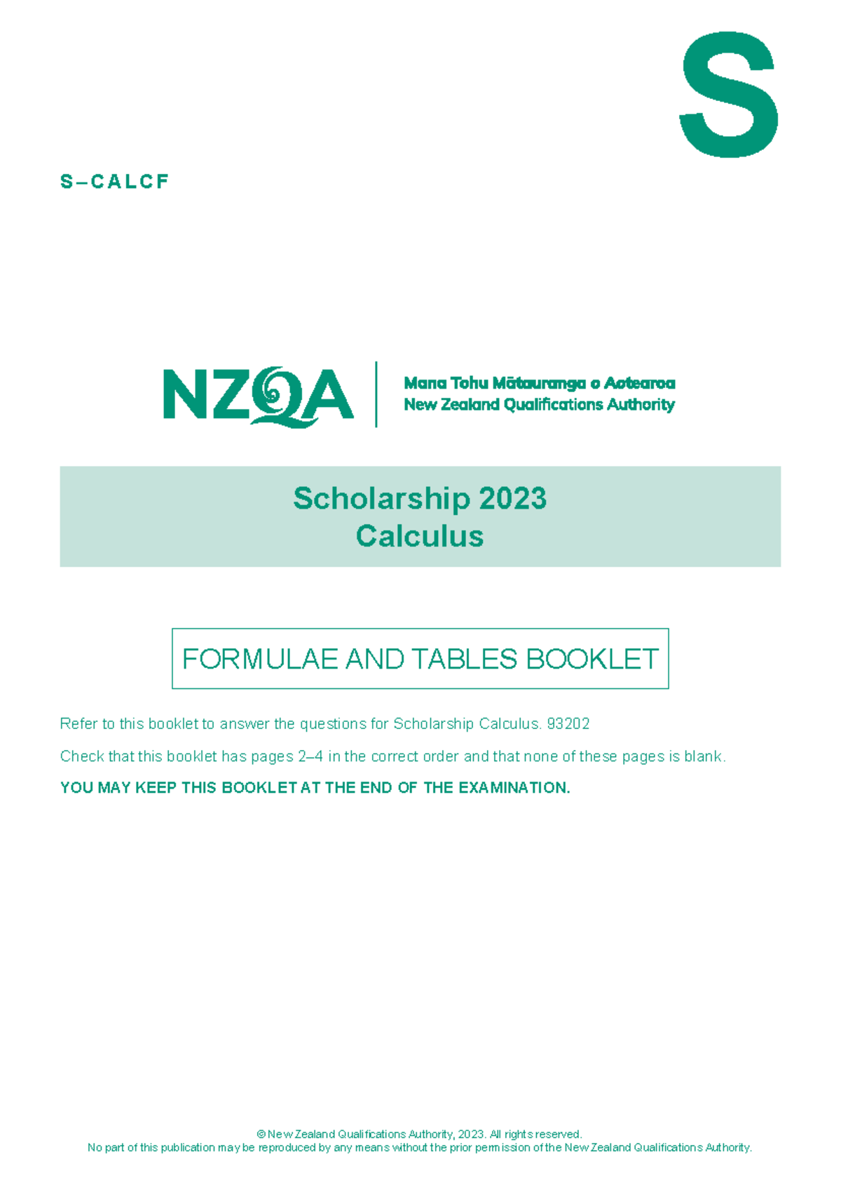 93202-Formulae and tables booklet-2023 - S © New Zealand Qualifications ...