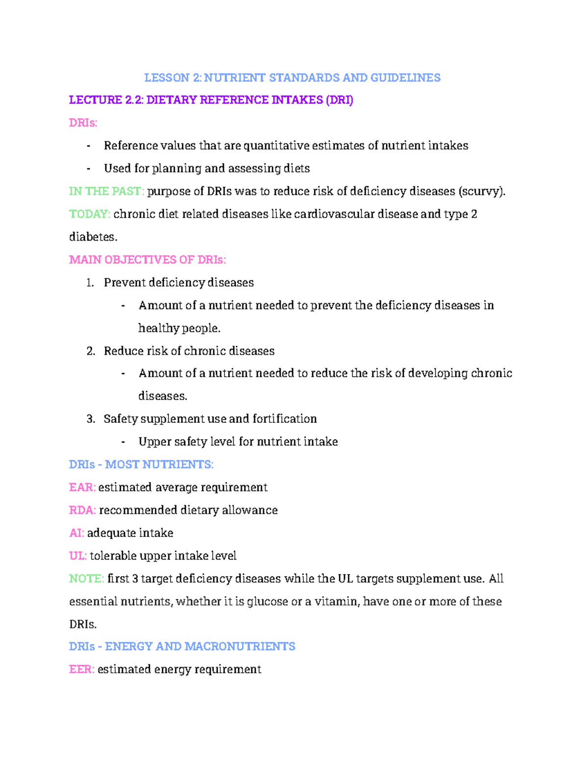 Lesson 2 Nutrient Standards AND Guidelines - LESSON 2: NUTRIENT STANDARDS AND GUIDELINES LECTURE ...