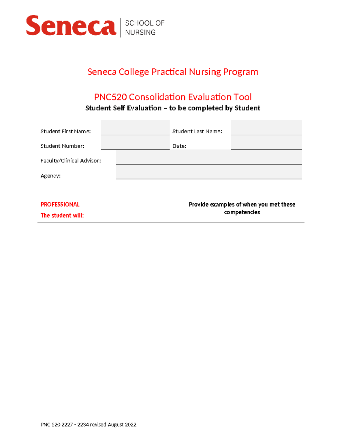 Self-Evaluation Tool- Seneca College Practical Nursing Program - Seneca ...