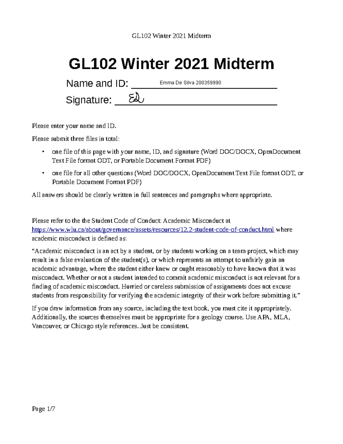 GL102 Winter 2021 Midterm - GL 102 - WLU - Studocu