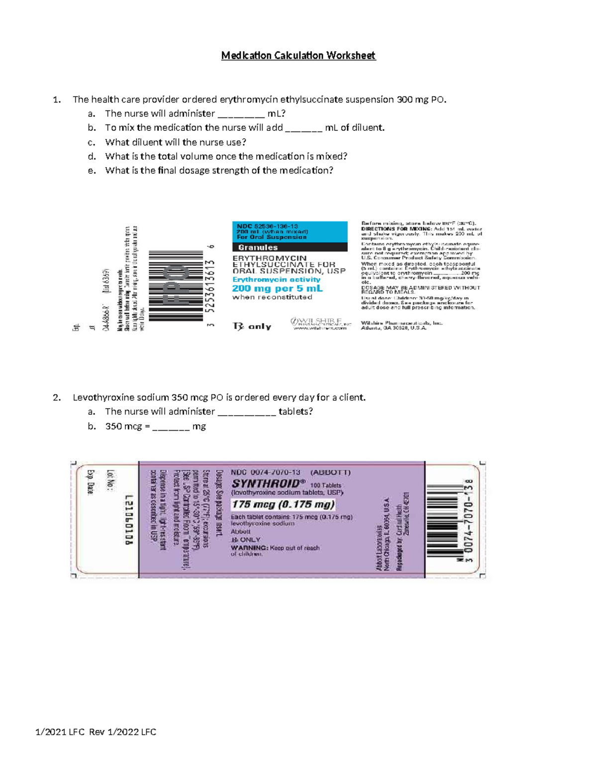 Medication Calculation Worksheet Winter Enrichment - Tagged ...