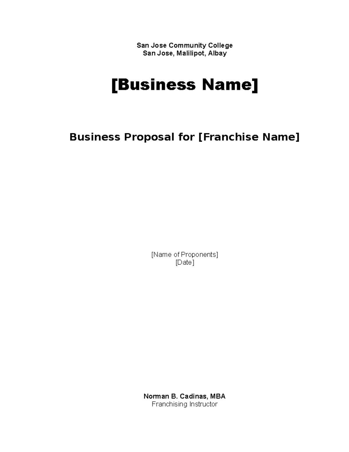Business Proposal Template 053058 - San Jose Community College San Jose ...