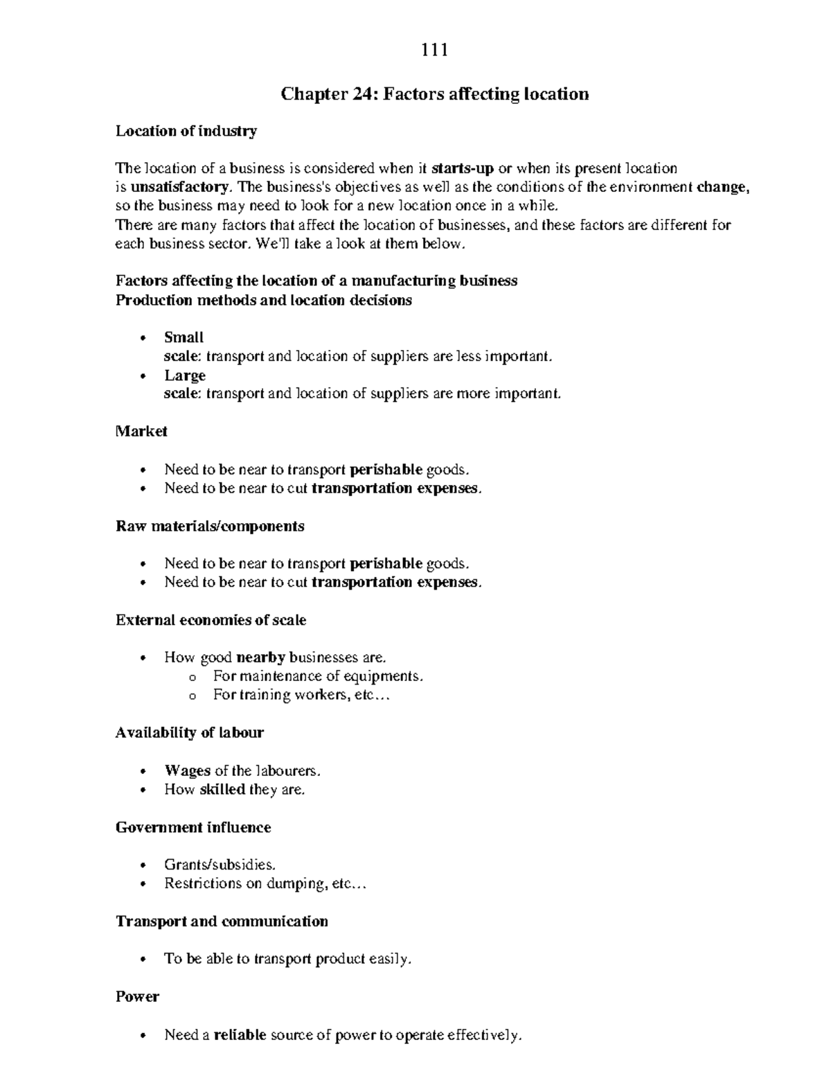 Factors affecting location - Chapter 24: Factors affecting location ...