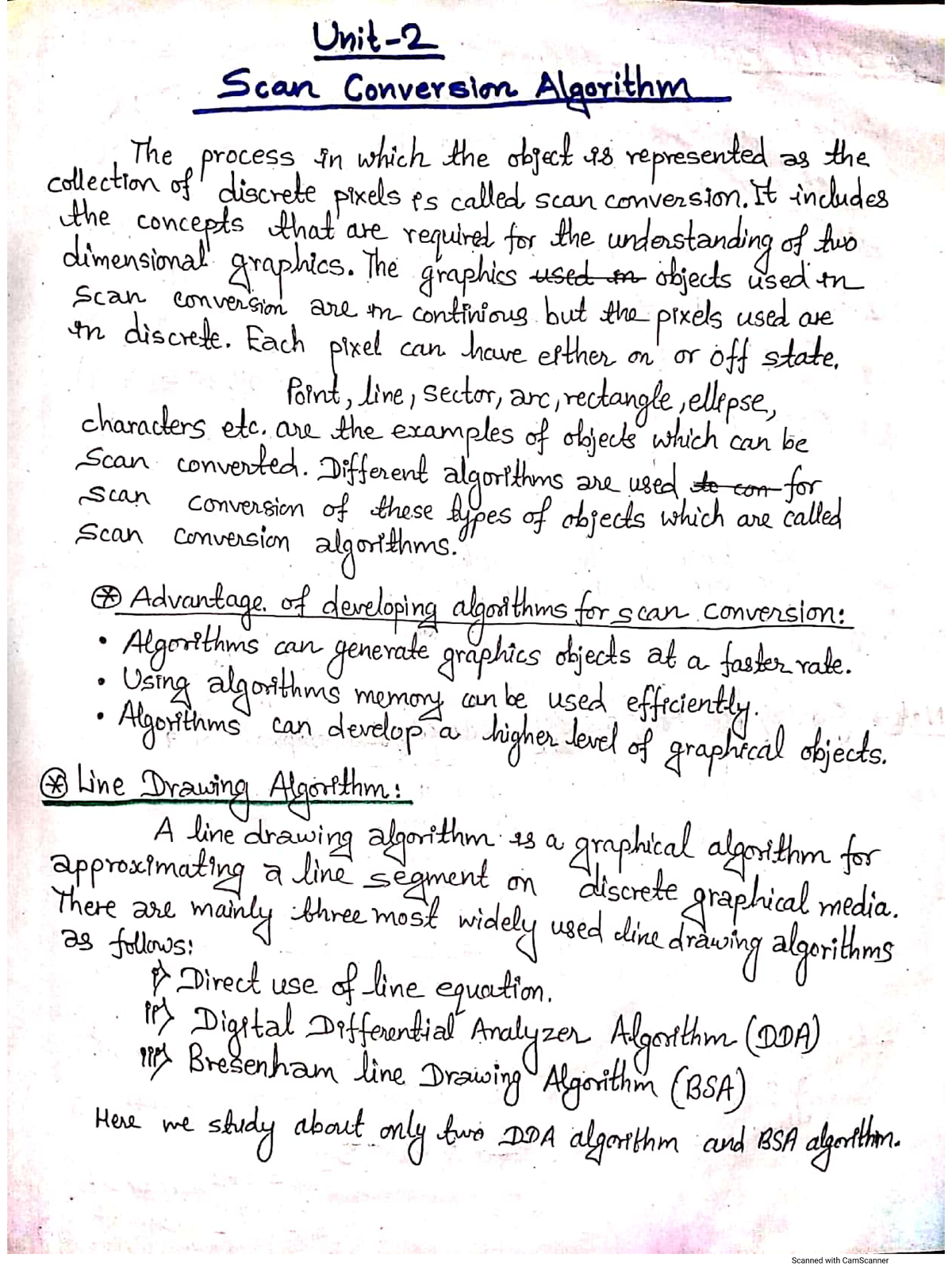 CG Unit 2 - Computer graphics - Scan Conversion Algorithm The process in which the object is ...