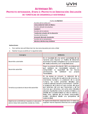 Actividad 4 proyecto integrador - PROYECTO INTEGRADOR. ETAPA 1: PROYECTO DE INNOVACI”N: INCLUSI ...