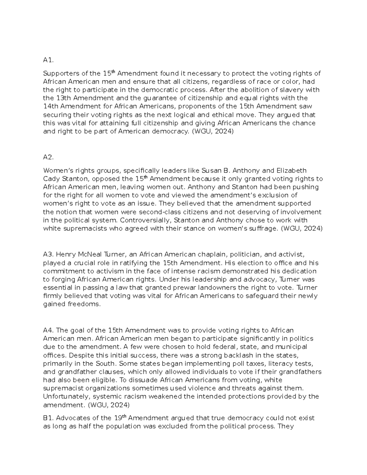 D267 Task 2 - Passed on 1st attempt - A1. Supporters of the 15th ...