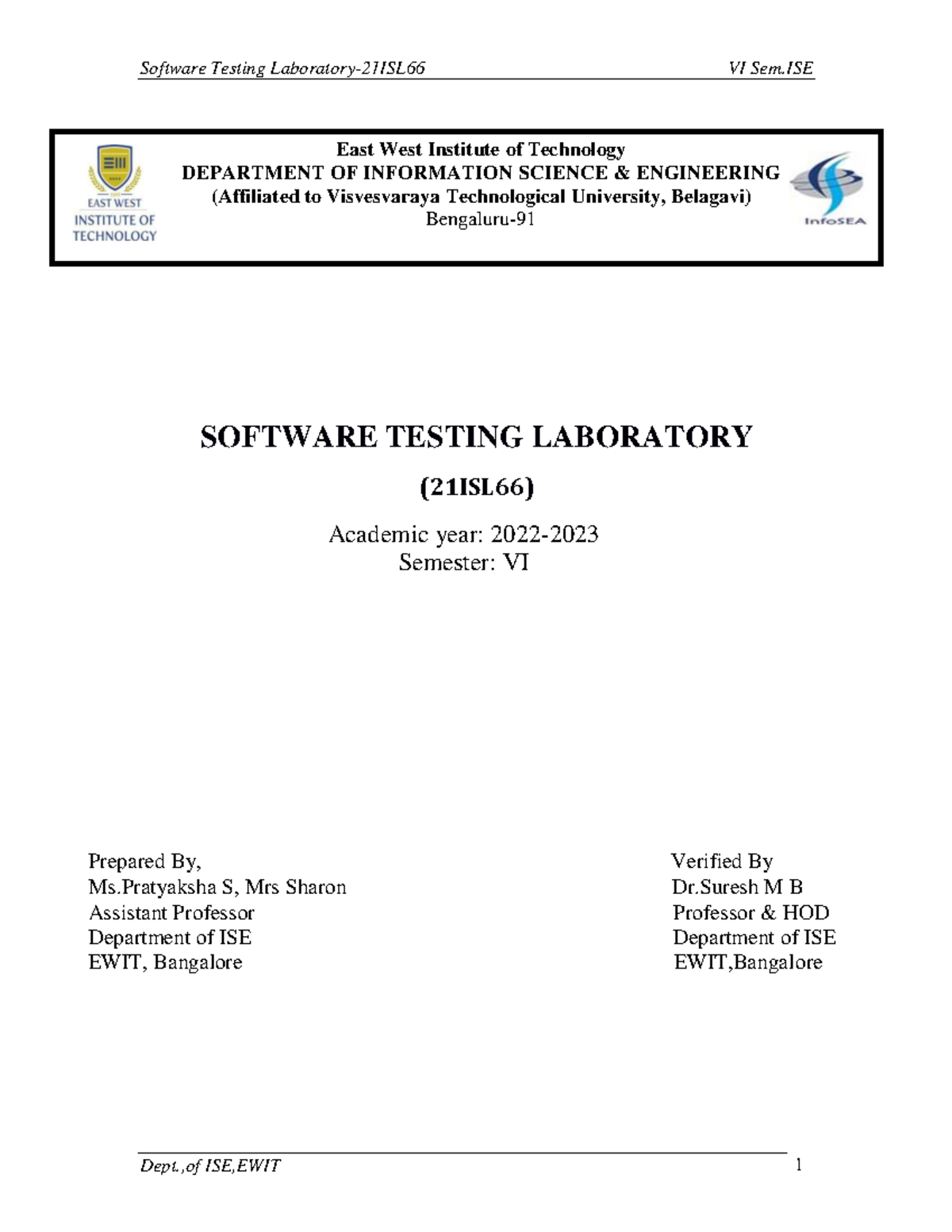 ST Lab Manual EWIT 2021 scheme - SOFTWARE TESTING LABORATORY (21ISL66 ...