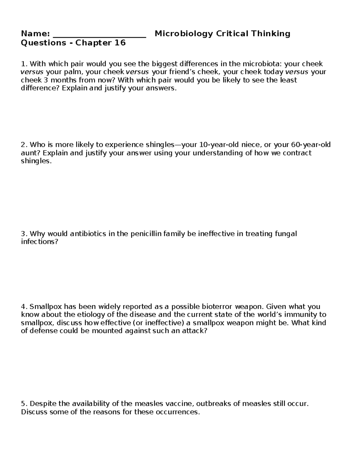 In-Class Questions Ch16 - Name: _______________________ Microbiology ...