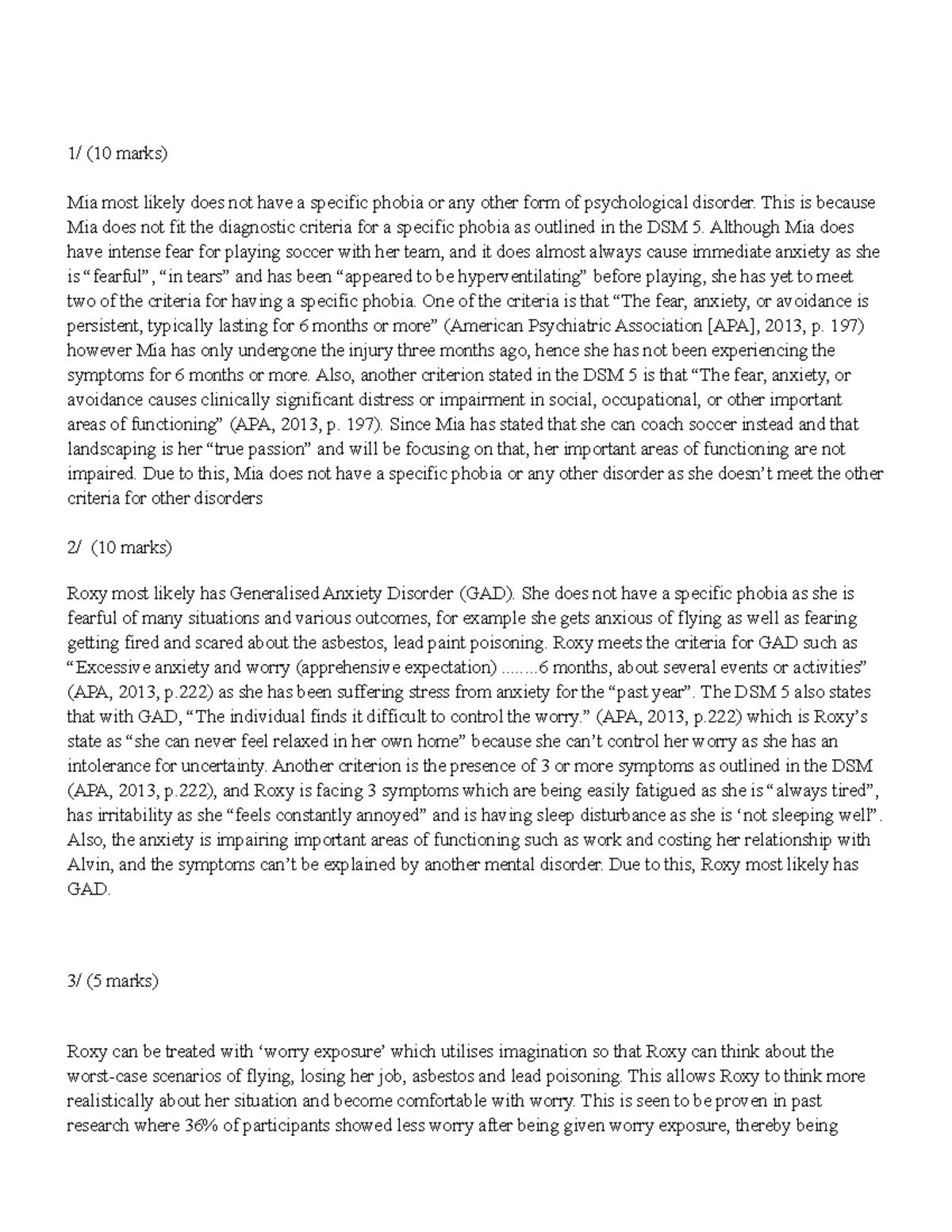 Assignment Final - 1/ (10 marks) Mia most likely does not have a ...