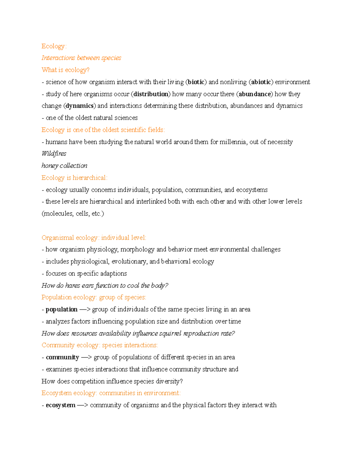 Week 13- Mon, April 10th - Ecology: Interactions between species What ...