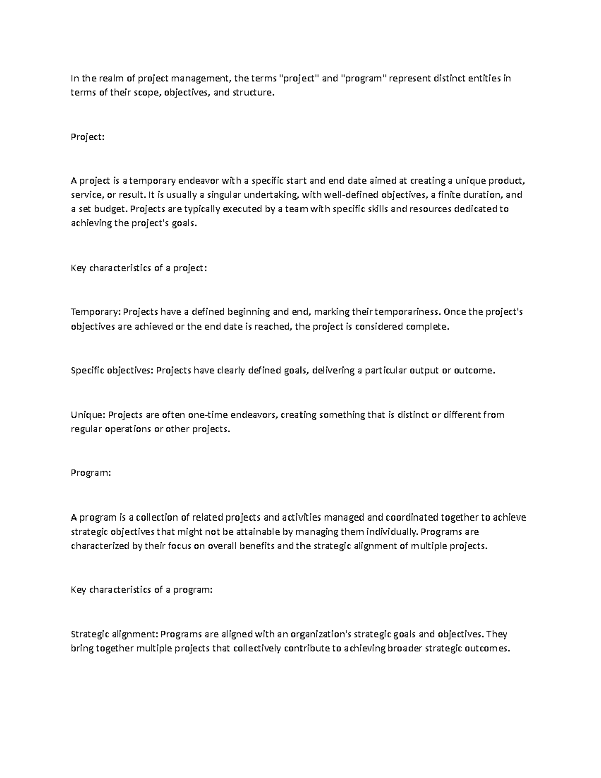 2 - Notes - In the realm of project management, the terms "project" and ...