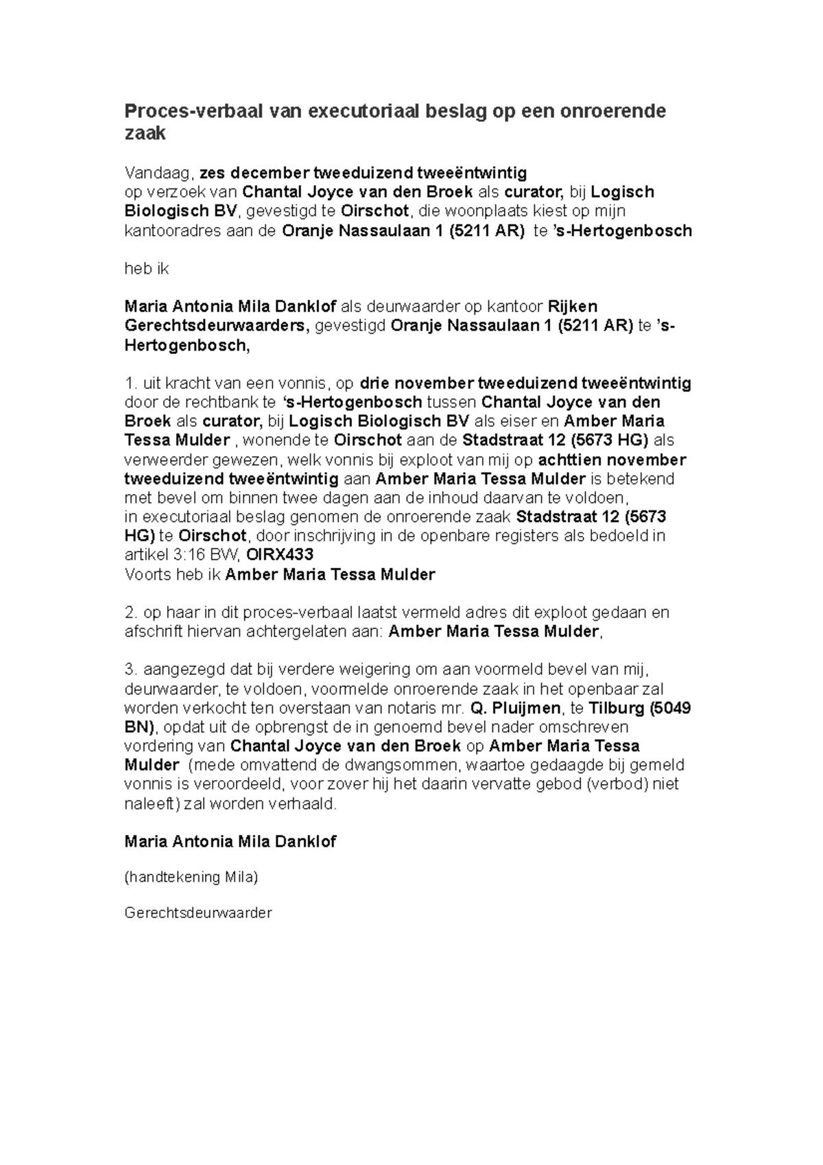 2. Proces verbaal onroerende zaken Mila - Proces-verbaal van ...