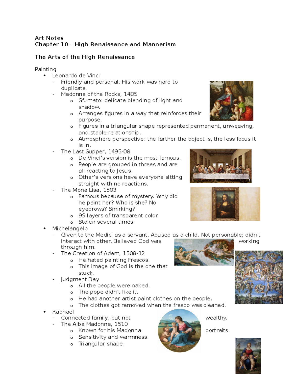 Chapter 10 High Renaissance and Mannerism - Art Notes Chapter 10 High ...