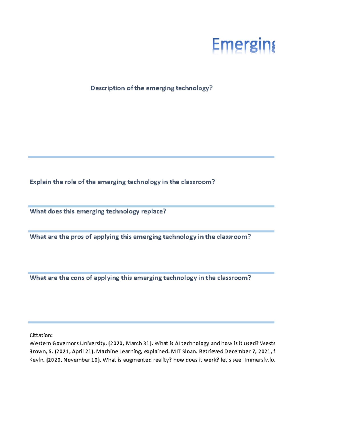 Emerging Technology in Education - Description of the emerging ...