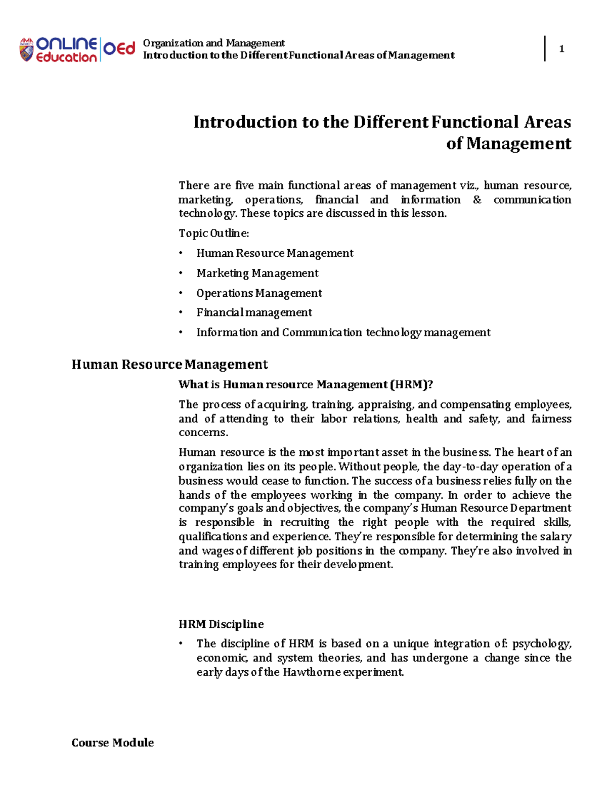 Week017 Introduction To The Different Functional Areas Of Management ...