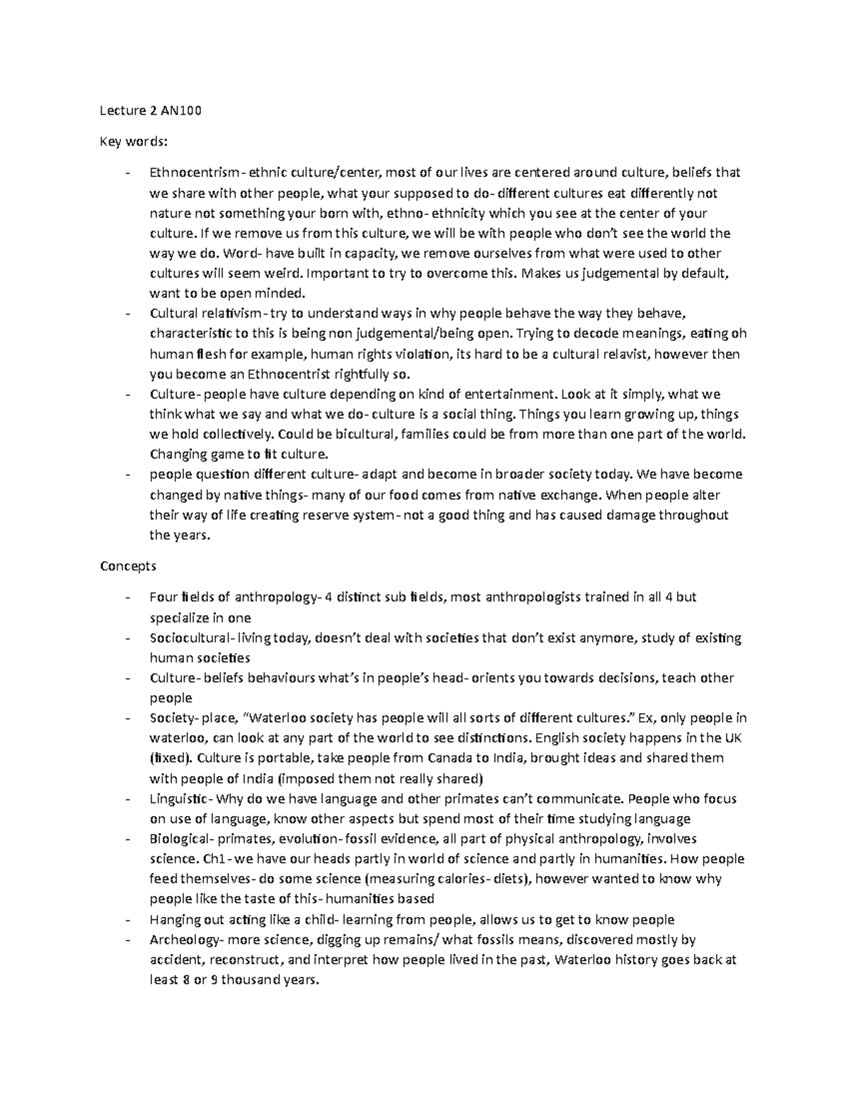 Lecture 2 - Lecture 2 AN Key words: Ethnocentrism- ethnic culture ...