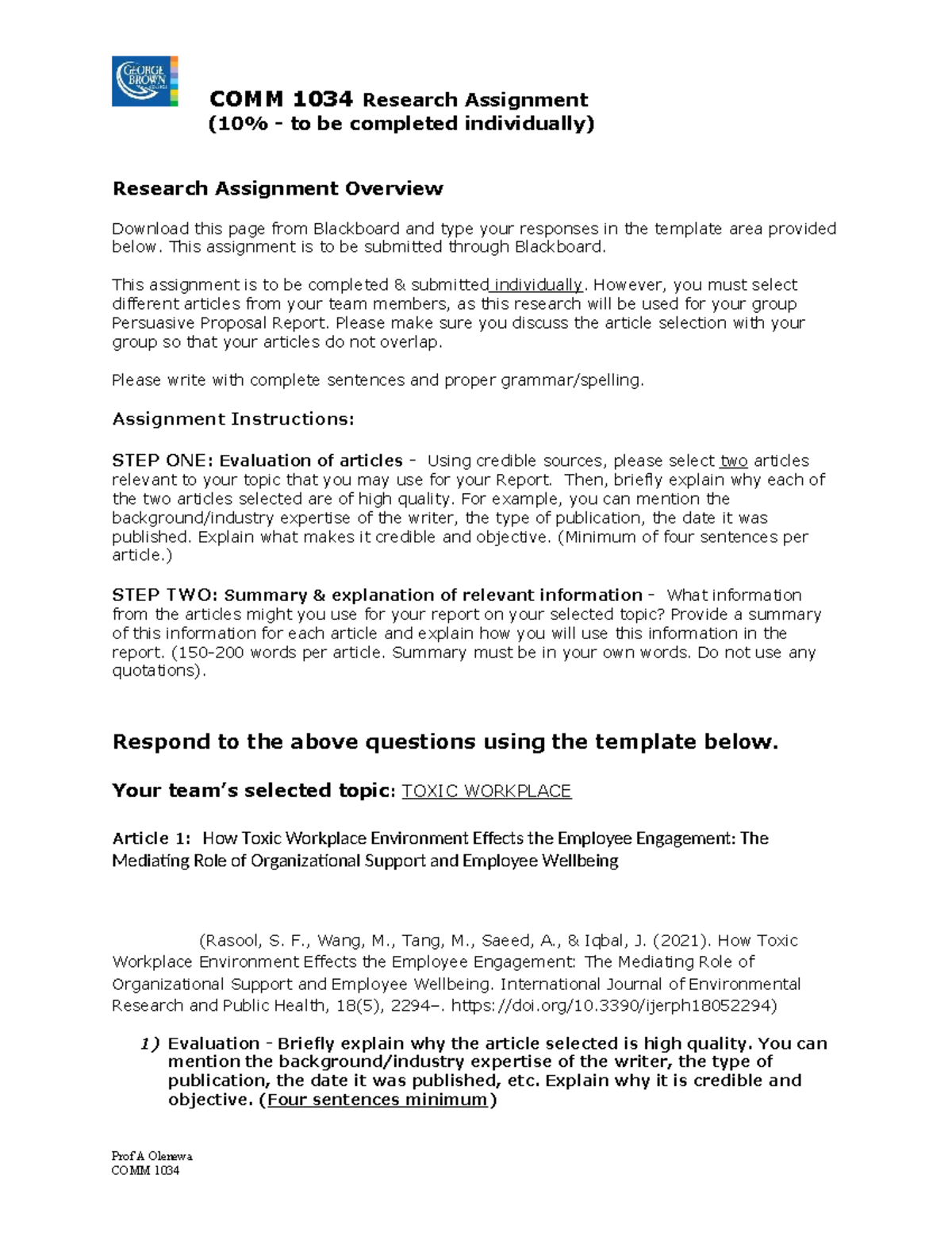 COMM 1013 Research Assignment 18 JUL - (10% - to be completed ...